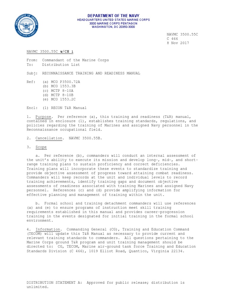 NAVMC 3500.55C With CH1 Reconnaisance T-R Manual | PDF | Cbrn Defense ...