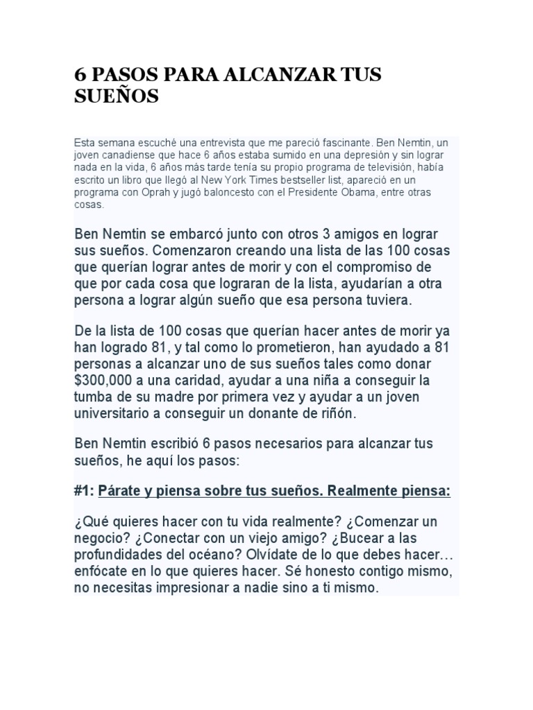6 PASOS PARA ALCANZAR TUS SUEÑOS | PDF | Entretenimiento (general)