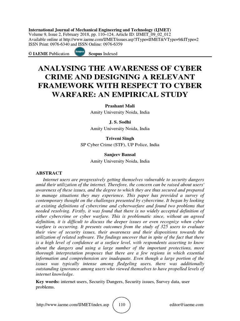 Analysing The Awareness of Cyber Crime and Designing A Relevant ...
