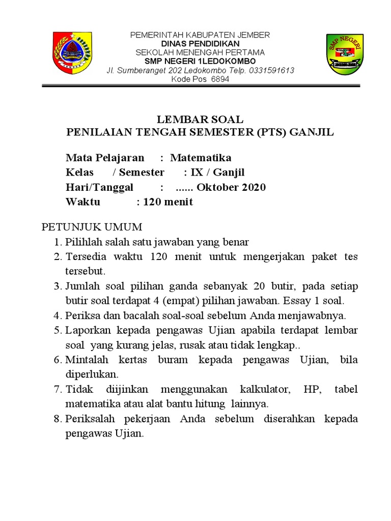 Lembar Soal PTS KLS 9 | PDF