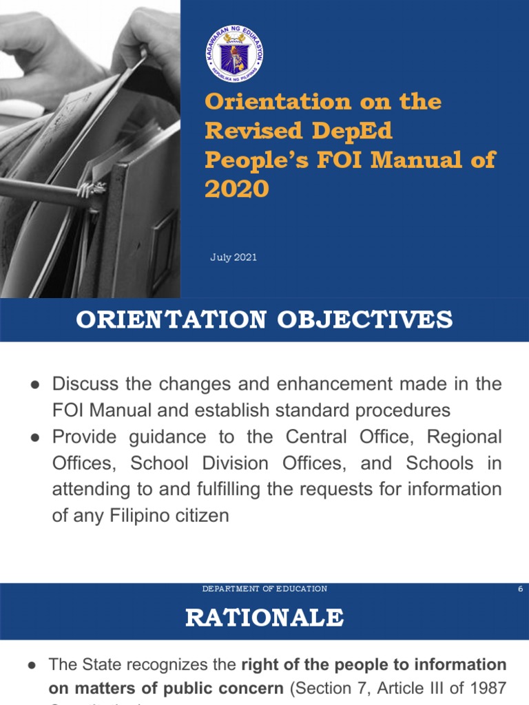 Orientation - Revised DepEd People's FOI Manual of 2020 | PDF | Governance | Social Institutions