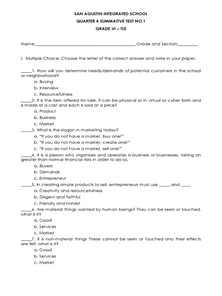 Grade 6 TLE Quarter 4 Test & Answers | PDF | Wiki | World Wide Web
