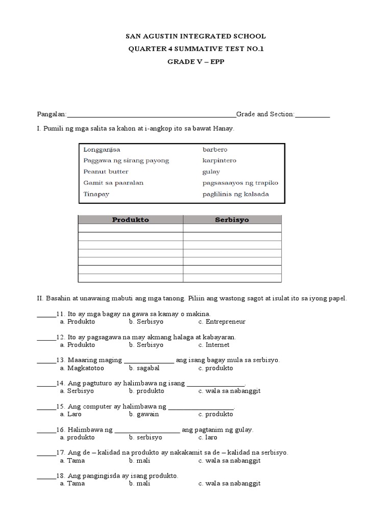Grade 5 Summative Test Epp | PDF