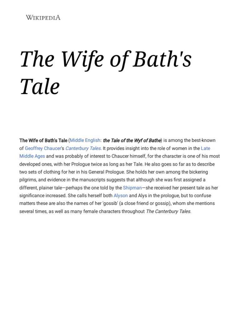 The Wife of Bath's Tale - Wikipedia | PDF