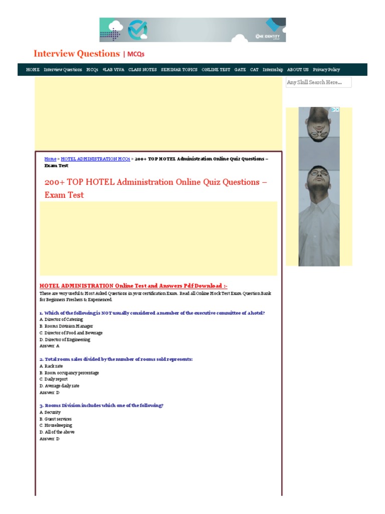 Engineeringinterviewquestions Com Hotel Administration Online Quiz ...