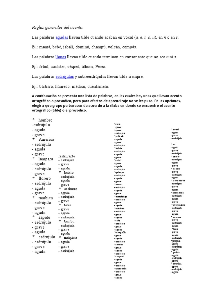 Reglas del acento en español | PDF | Idiomas | Estudios de idiomas ...