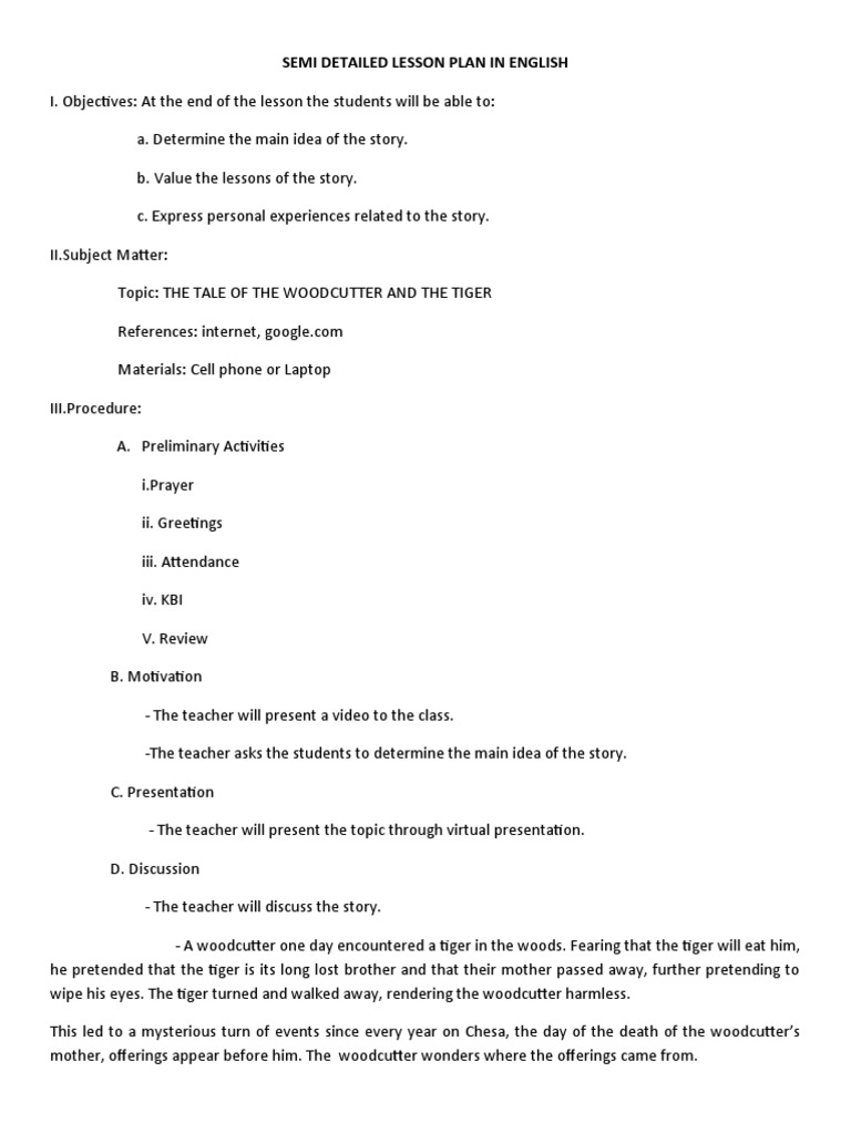 Semi Detailed Lesson Plan in English | PDF | Lesson Plan | Teachers