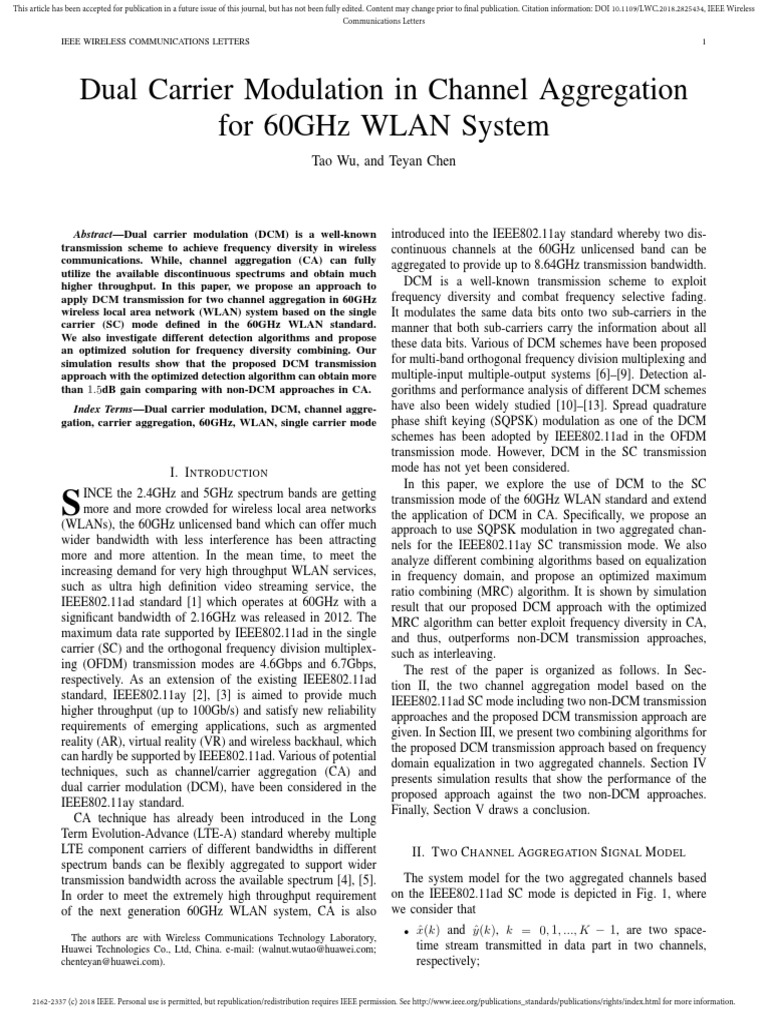 Dual Carrier Modulation in Channel Aggregation For 60Ghz Wlan System ...