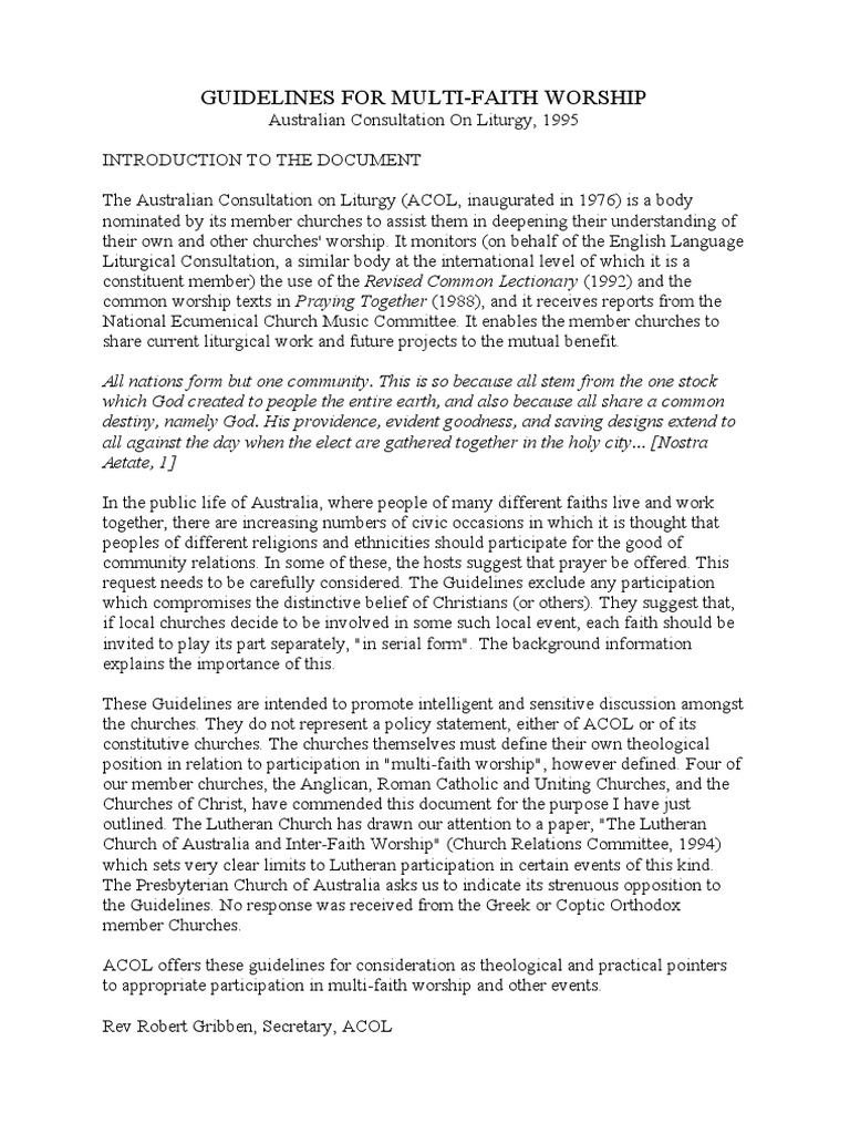 Guidelines For Multi-Faith Worship | PDF | Interfaith Dialogue ...