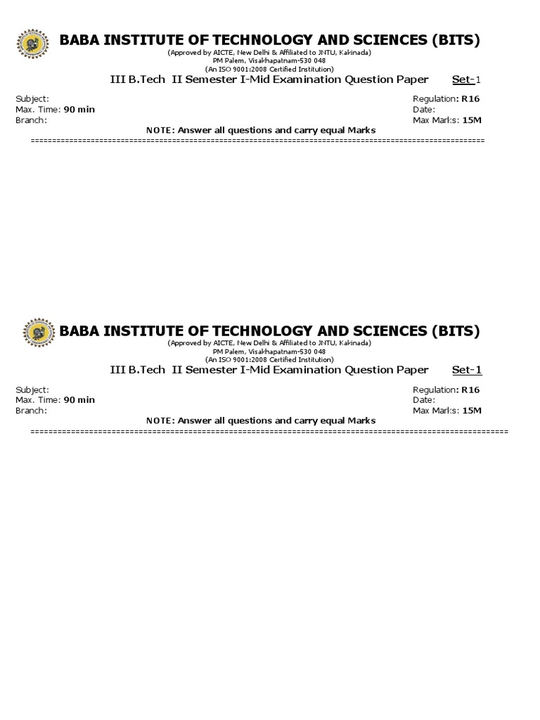MPMC Ii Mid & Quiz Question Paper Format | PDF | Academic Degree ...
