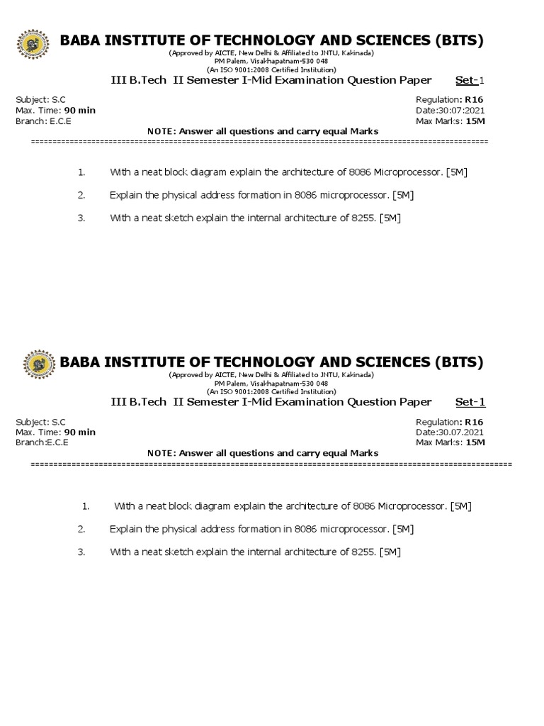 MPMC I Mid & Quiz Question Paper Format | PDF | Central Processing Unit ...