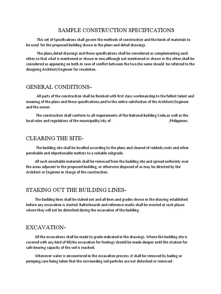 Sample Construction Specifications | PDF | Plumbing | Framing ...