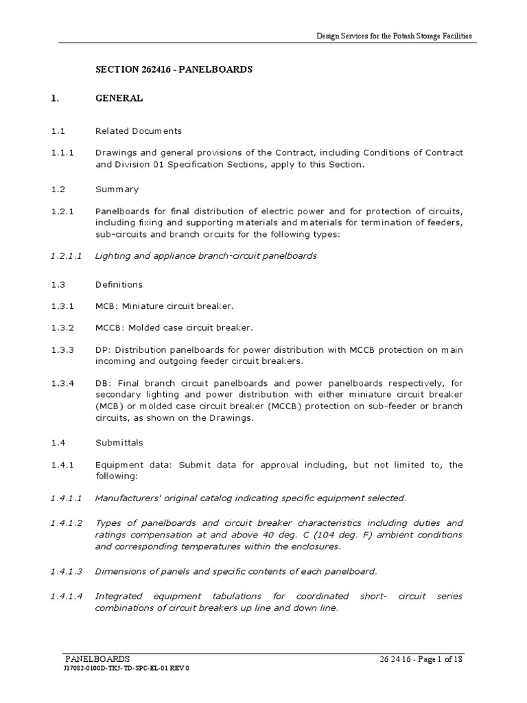 Panel Boards Specification | PDF | Electrical Wiring | Fuse (Electrical)