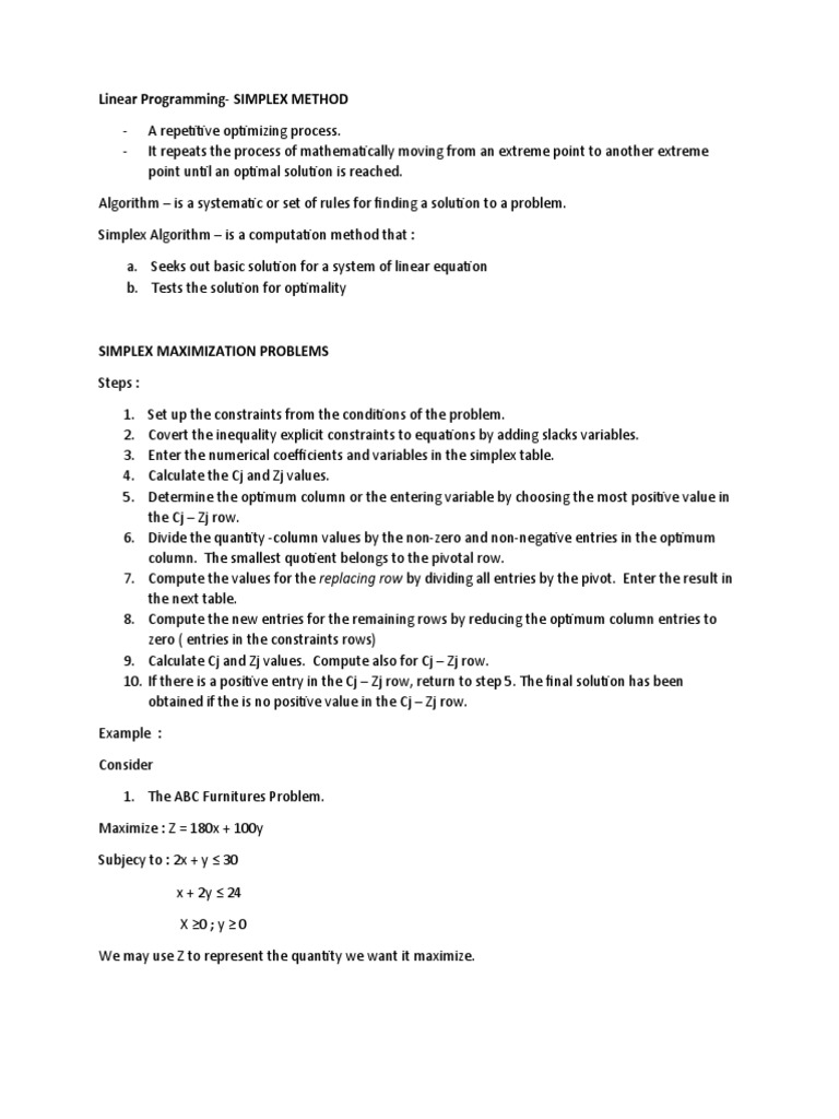 Linear Programming - Simplex Maximization | PDF | Linear Programming ...