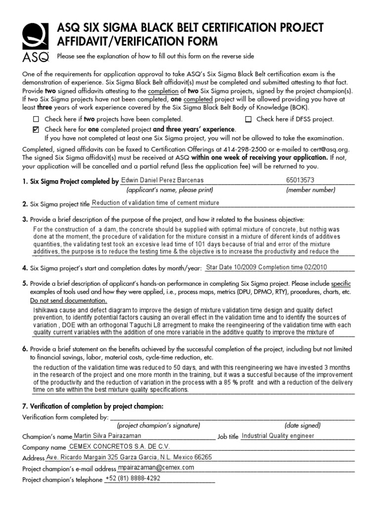 CSSBB Cert Project Affidavit | PDF | Six Sigma | Business Process