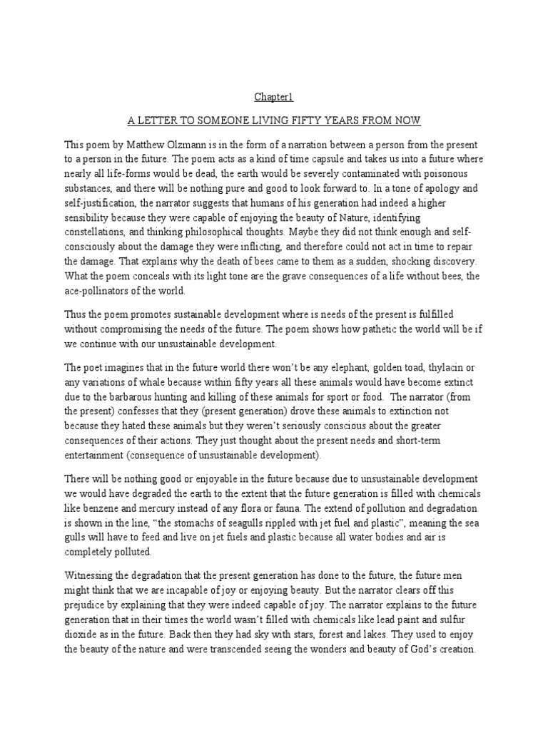 A Letter To Someone Living Fifty Years From Now | PDF | Sustainability ...