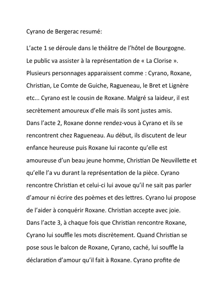 Résumé de Cyrano de Bergerac Acte 1 | PDF | Poésie | Classiques