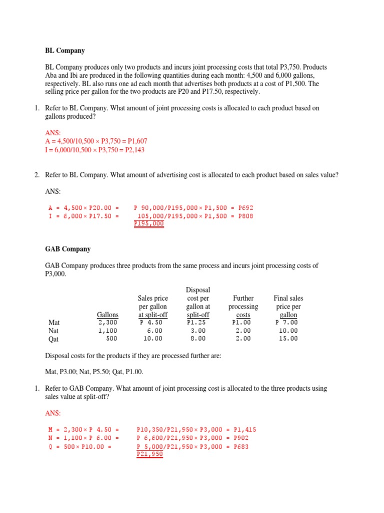 Joint and by Product Costing Exercises With Answer | PDF | Financial ...