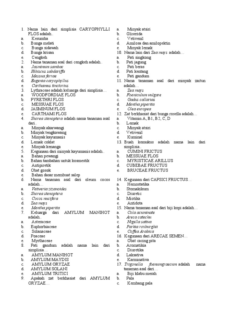 Nama Lain Dari Simplisia CARYOPHYLLI FLOS Adalah | PDF