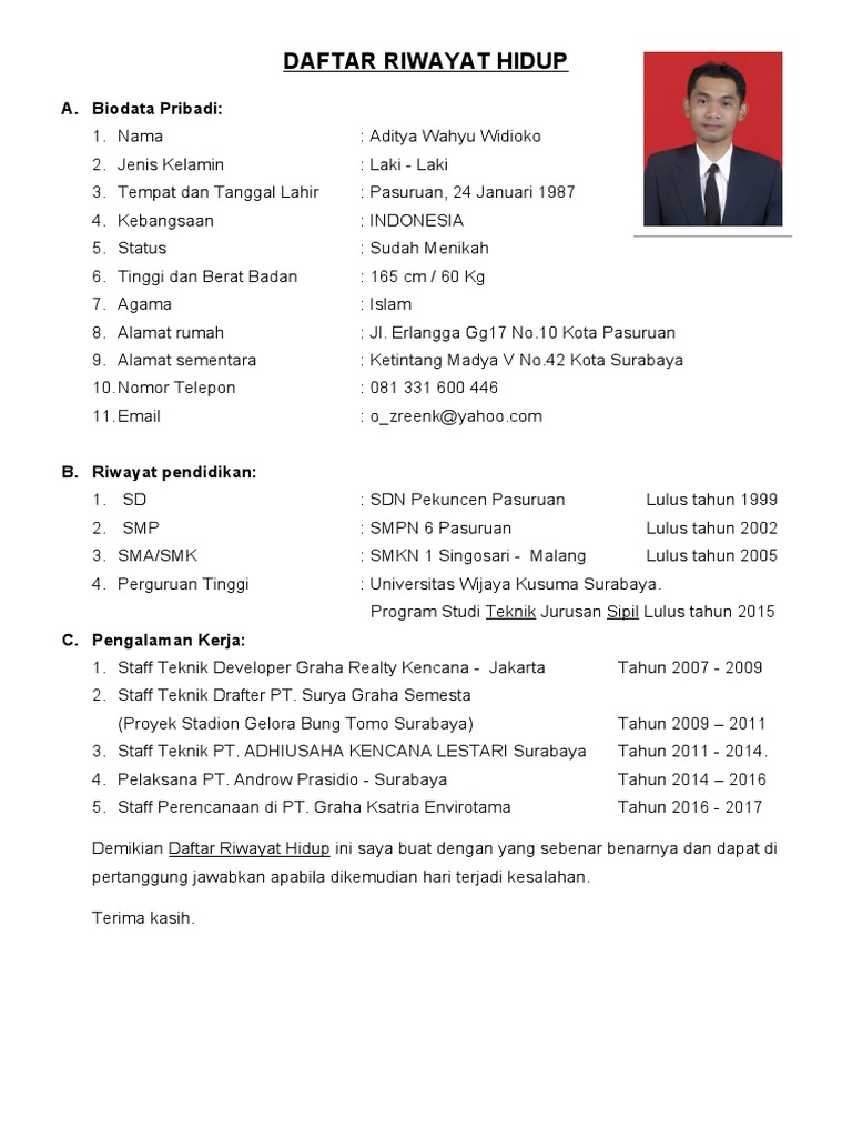 Daftar Riwayat Hidup | PDF