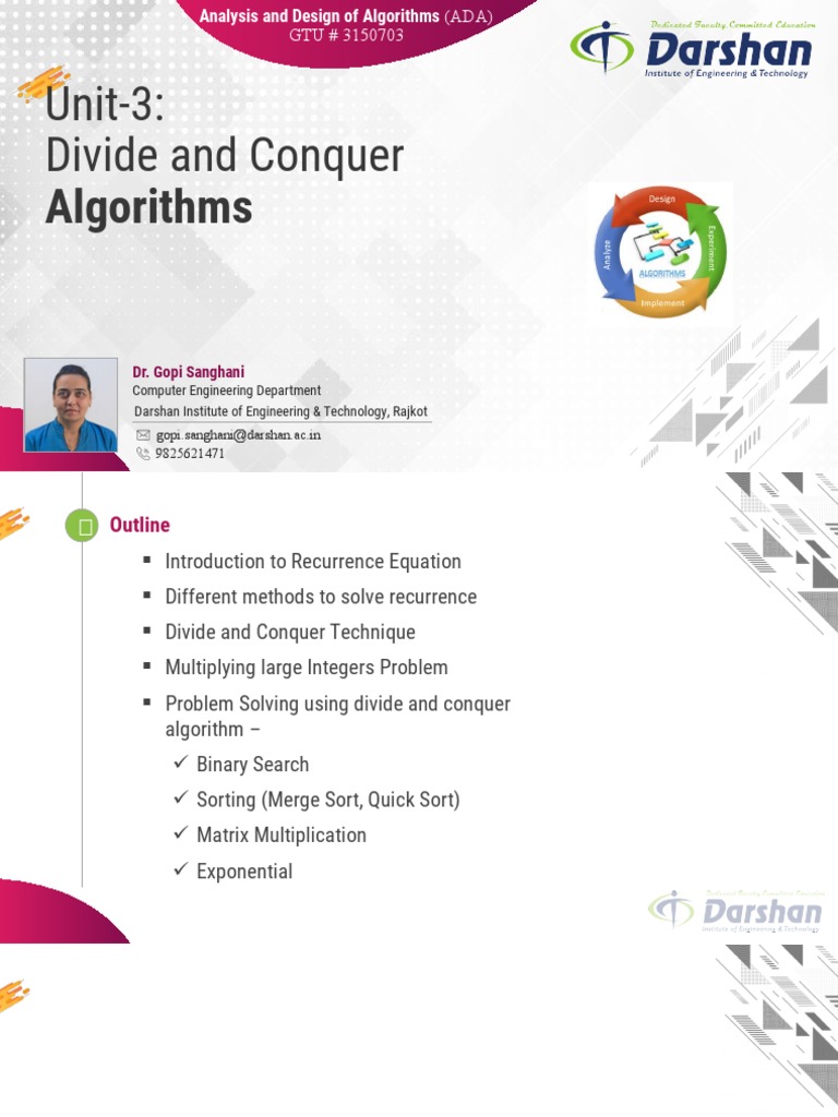 Unit-3: Divide and Conquer: Algorithms | PDF | Recurrence Relation | Multiplication