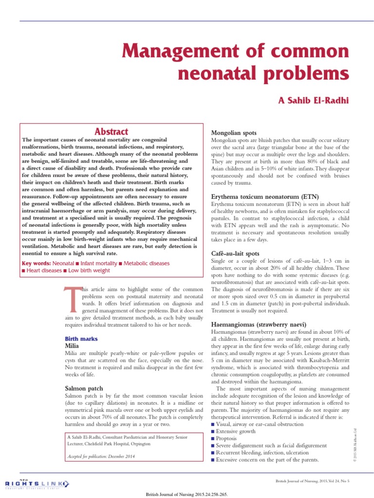 Management of Common Neonatal Problems | PDF | Anemia | Hypoglycemia