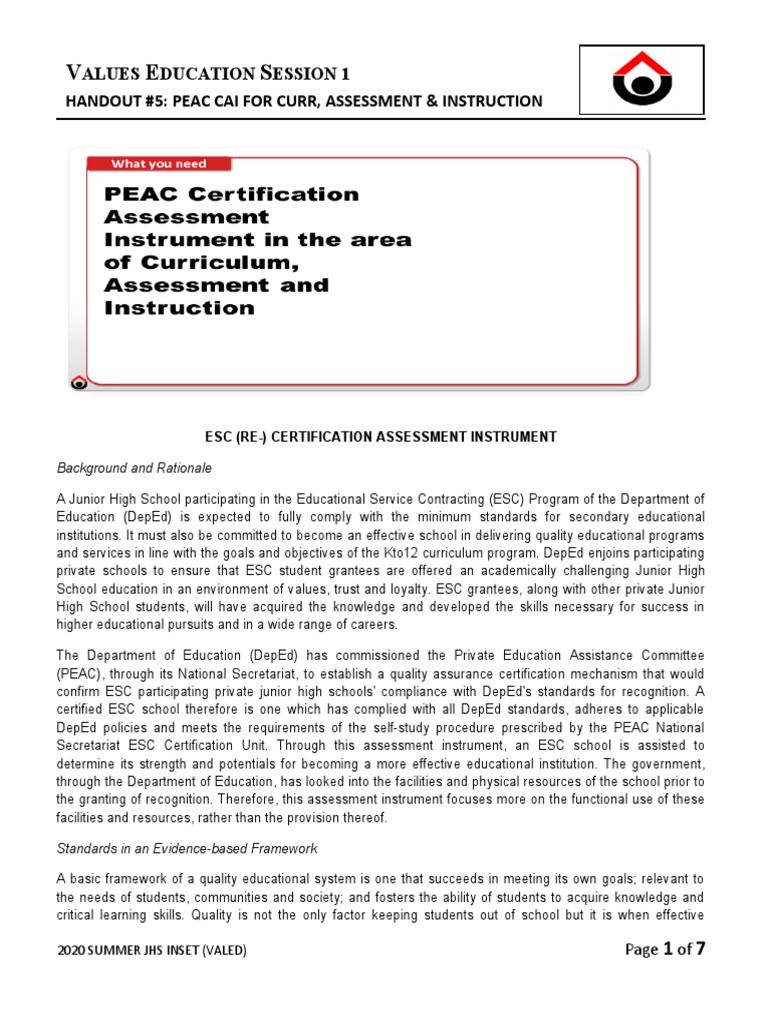 S1 - Handout5 - Peac Cai For Curr, Assmt & Inst | PDF | Educational ...