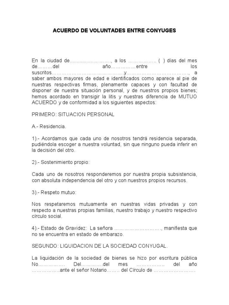 Acuerdo de Voluntades Entre Conyuges | PDF