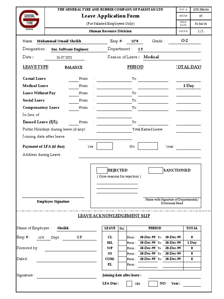 Leave Application Form GTR-FM-84 | PDF | Employment | Business