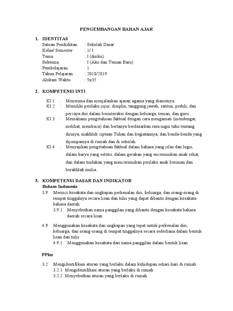 Bahan Ajar Tema 1 ST1 PB1 | PDF