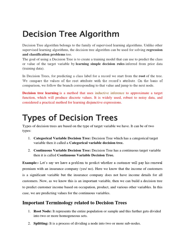 Decision Tree Algorithm: and Classification Problems Too | PDF | Applied Mathematics ...