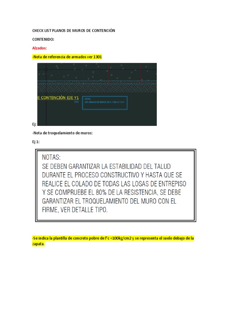 Check List Planos de Muros de Contención | PDF