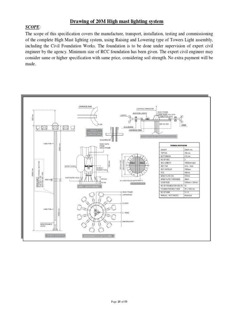 Bajaj 20mtr High Mast Tower Foundation Details (From HDA Tender) | PDF ...