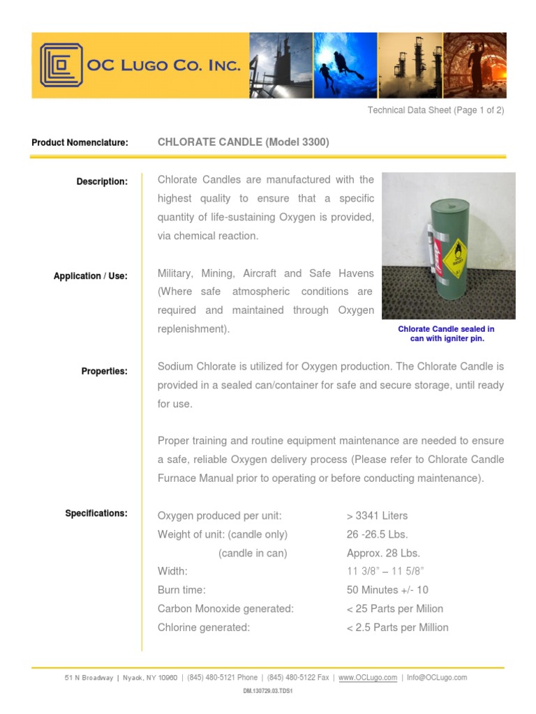 CHLORATE CANDLE (Model 3300) : Product Nomenclature | PDF | Candle | Oxygen