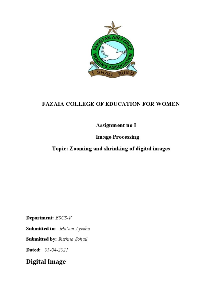 Fazaia College of Education For Women: Digital Image | Download Free PDF | Pixel | Signal Processing