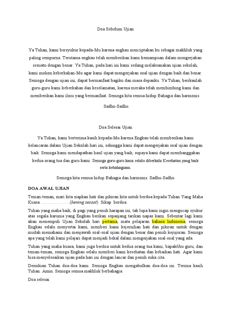 Doa Ujian Sekolah | PDF