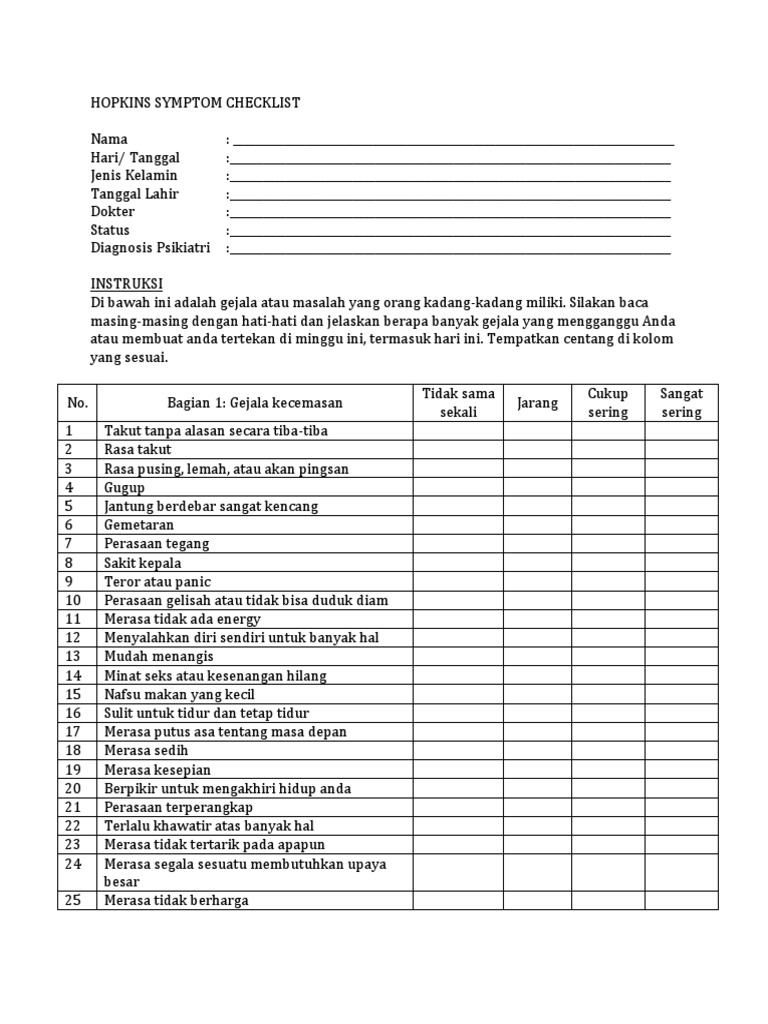 Hopkins Symptom Checklist | PDF