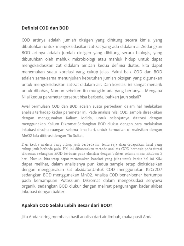 Definisi COD Dan BOD | PDF