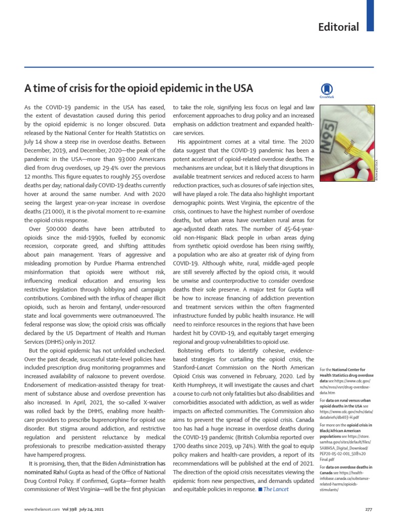 A Time Of Crisis For The Opioid Epidemic In The Usa 2021 The Lancet