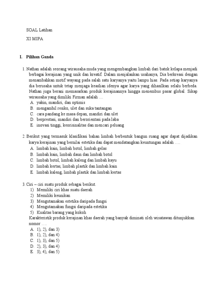 Latihan Soal PKWU 1 New | PDF