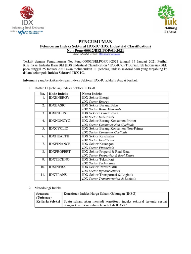 Peluncuran Indeks Sektoral IDX-IC | PDF