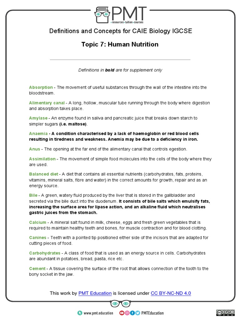 CAIE IGCSE Biology: Human Nutrition | PDF | Digestion | Stomach