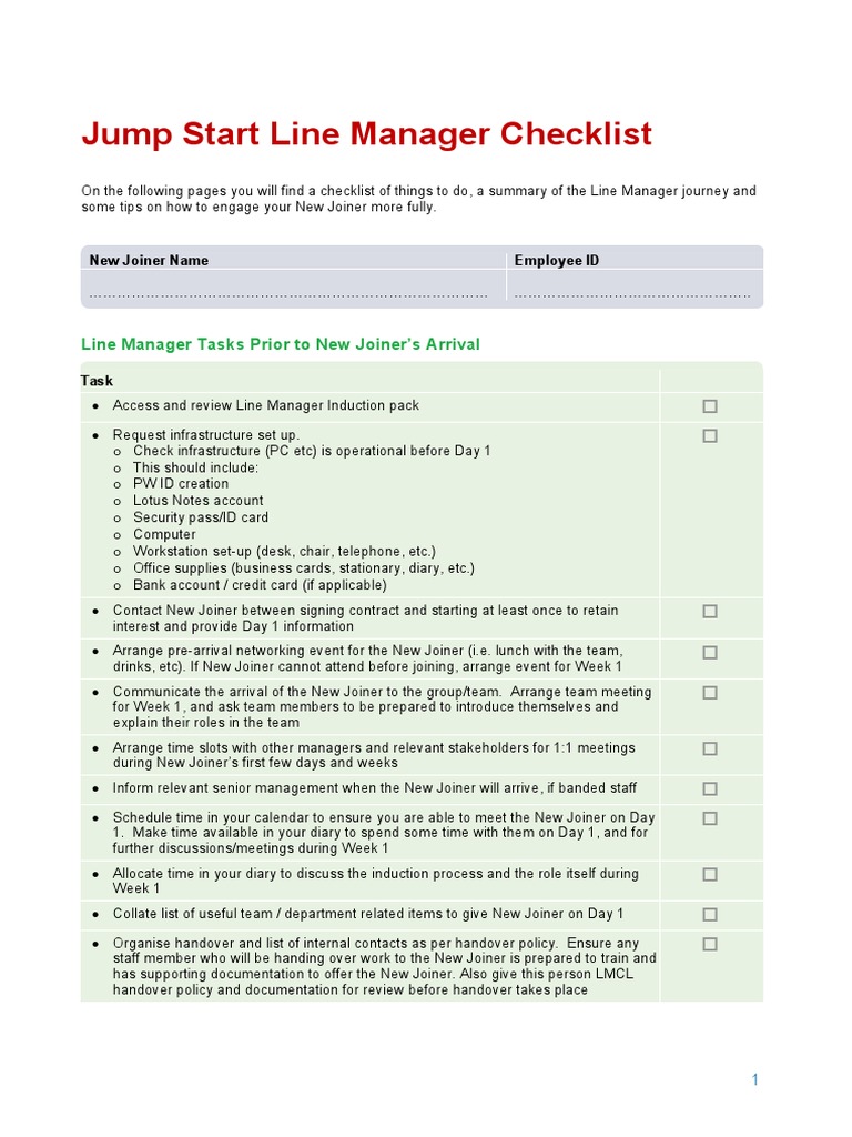 Line Manager Onboarding Checklist | PDF | Business