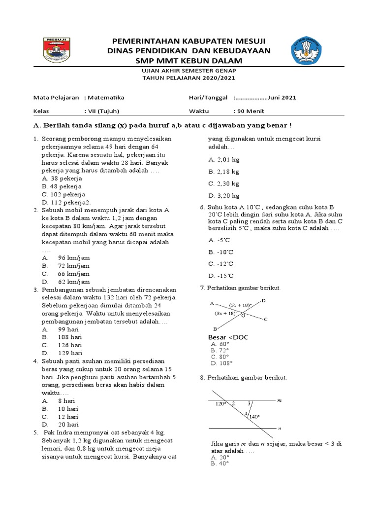 Soal MTK SMP Kelas VII | PDF | Metode & Bahan Ajar