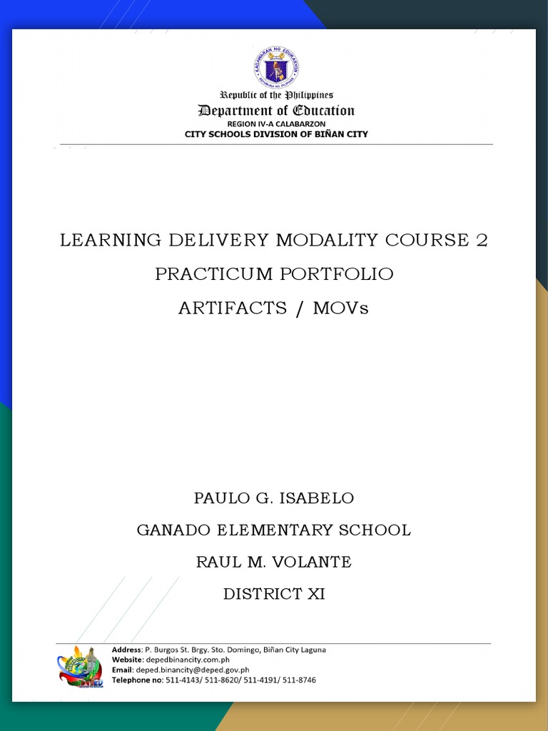Learning Delivery Modality Course 2 Practicum Portfolio Artifacts / Movs | Download Free PDF ...