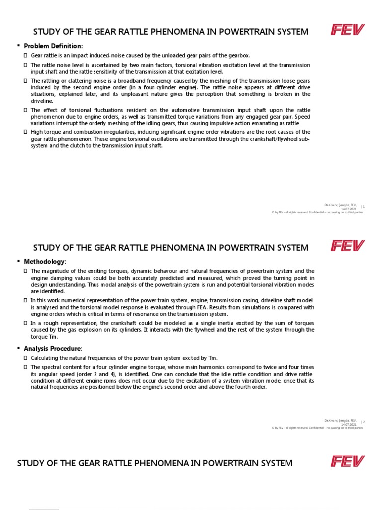 Study of The Gear Rattle Phenomena in Powertrain System: Problem ...