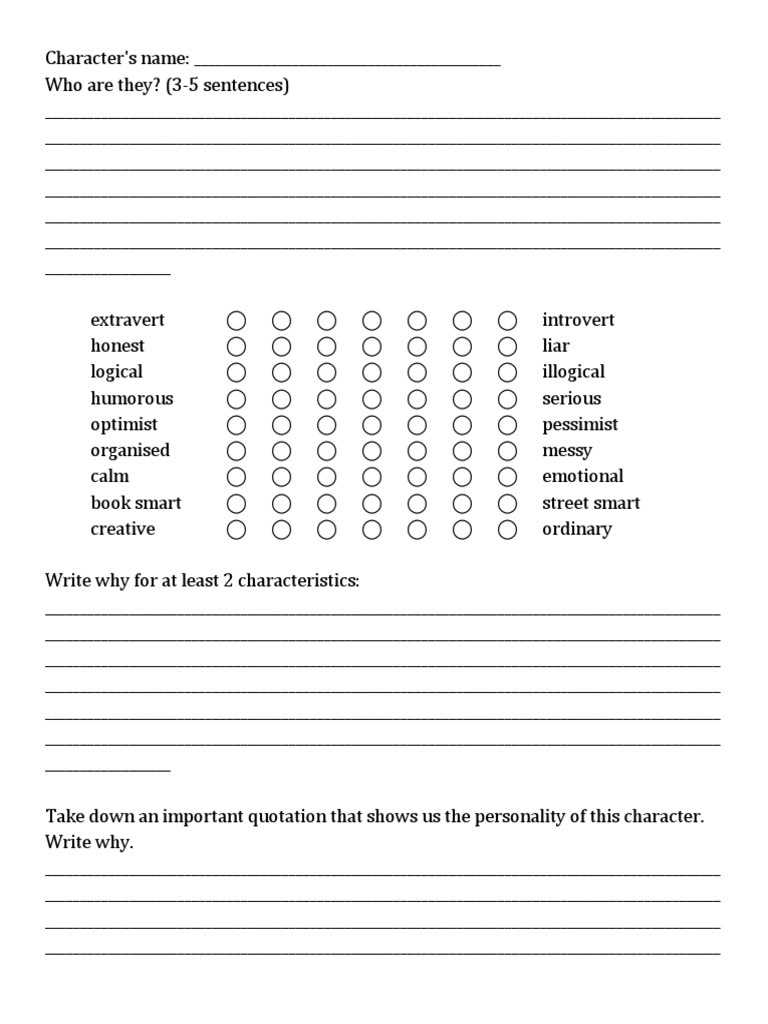 Character Chart Template | PDF | Extraversion And Introversion ...