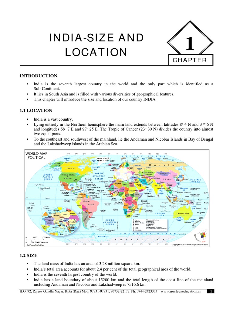 India: Size and Geographical Location | PDF | Indian Subcontinent | Equator