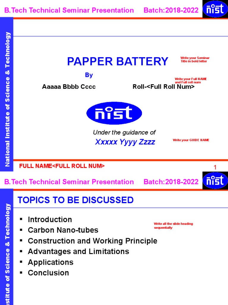 Papper Battery: B.Tech Technical Seminar Presentation Batch:2018-2022 ...