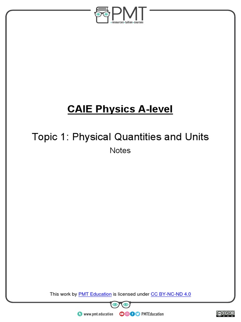 Notes Topic 1 Physical Quantities And Units Caie Physics A Level